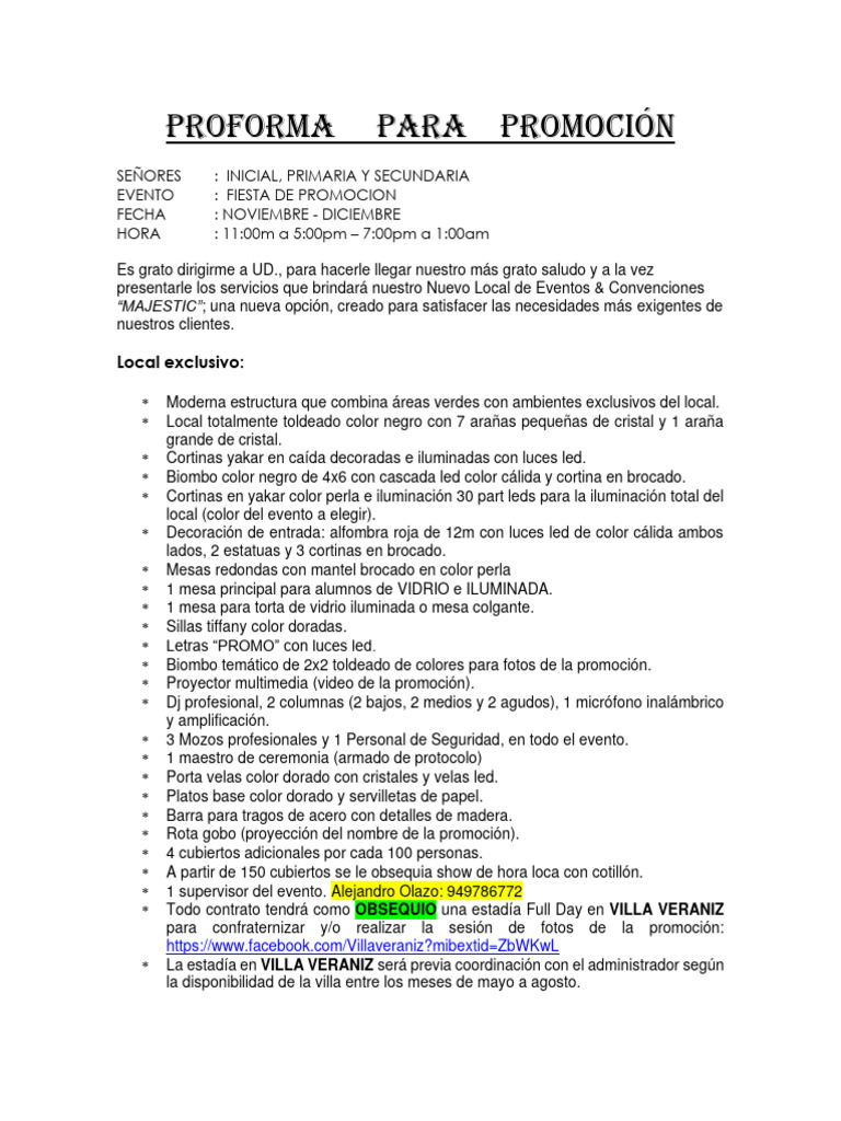 Proforma de Promocion 2024 | Descargar gratis PDF | ensalada | Cocina ...