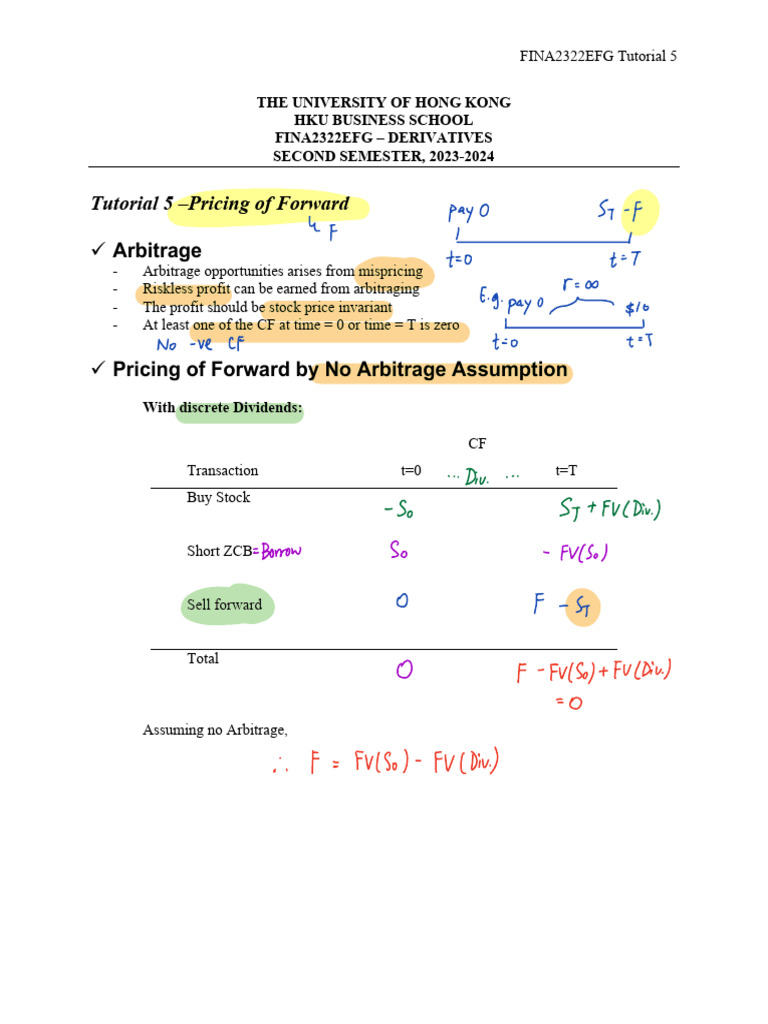 FINA2322 Tutorial 5 Notes | PDF | Arbitrage | Japanese Yen