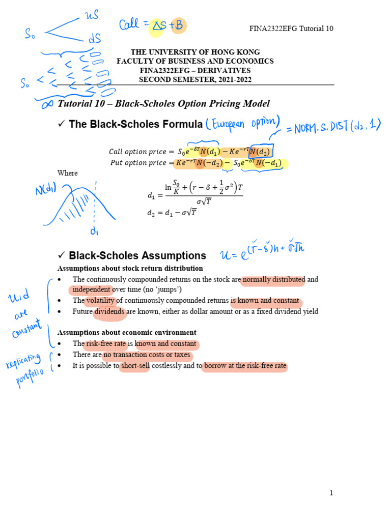FINA2322 Tutorial 10 Notes 2023 | PDF | Greeks (Finance) | Option (Finance)