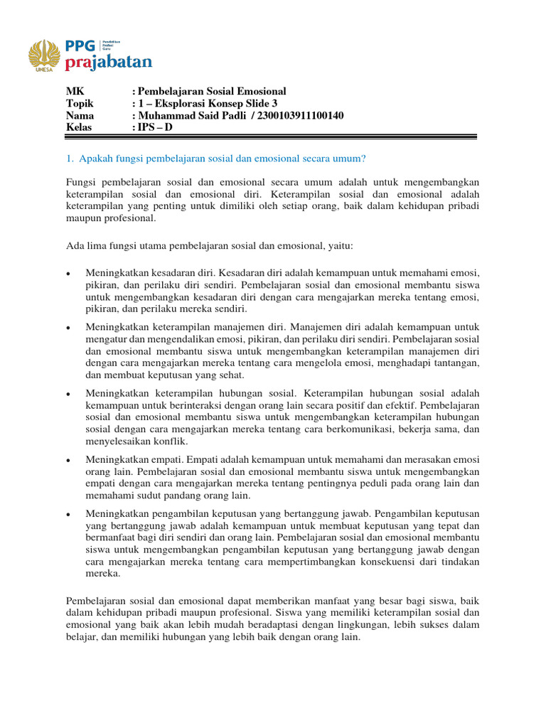 Pem. Sosial Emosional - T1-Eksplorasi Konsep Slide3 - Muhamad Said Padli | PDF