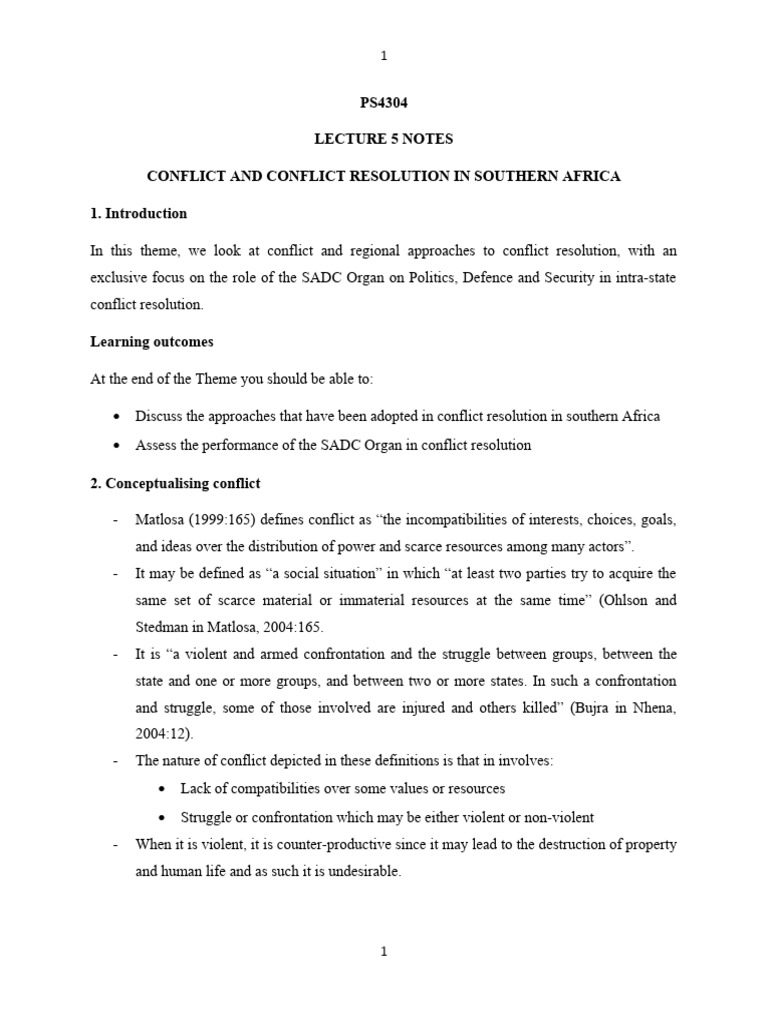 PS4304 Lecture 5 Notes | PDF | Madagascar | Conflict Resolution