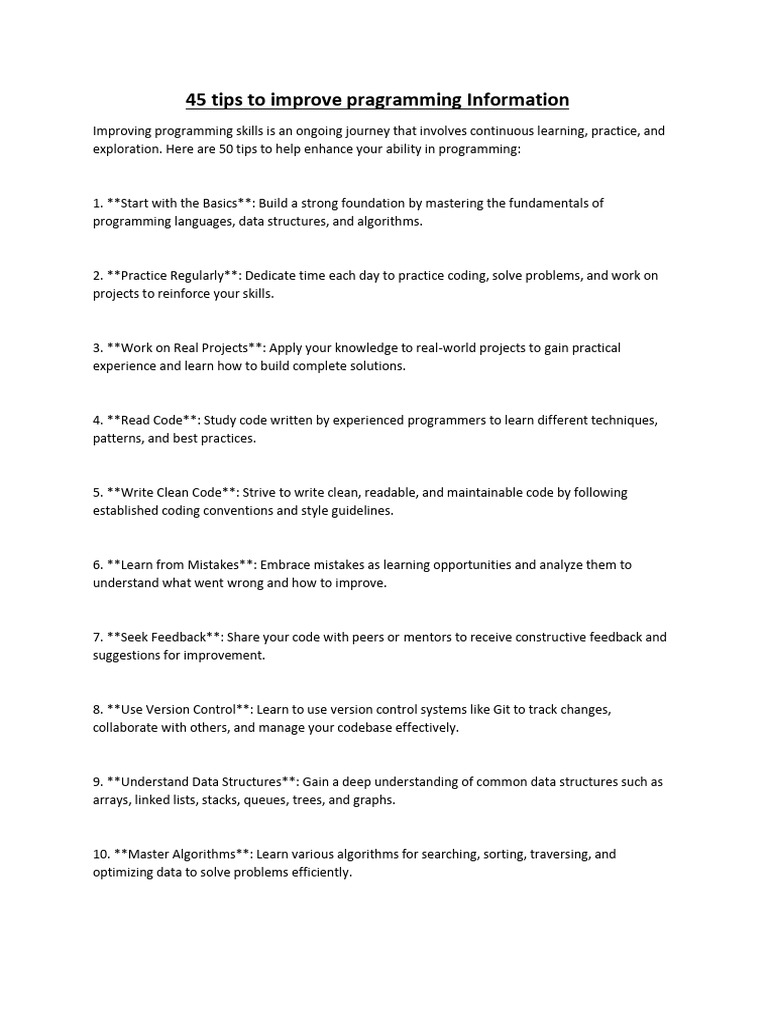 45 Tips To Improve Programming Information | PDF | Computer Programming | Learning