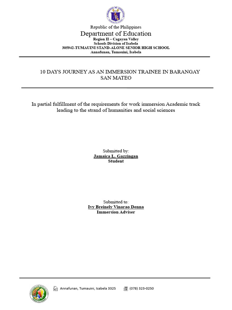 10-Day Work Immersion Journal | PDF