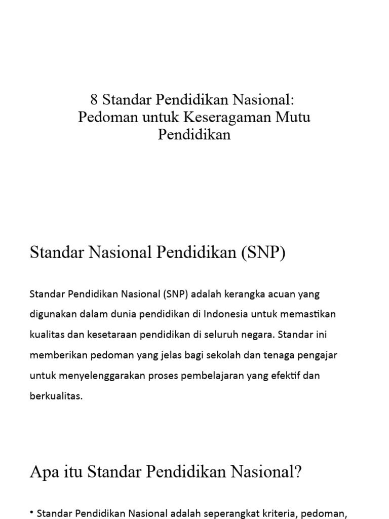 8 Standar Pendidikan Nasional Indonesia | PDF | Karier & Perkembangan ...