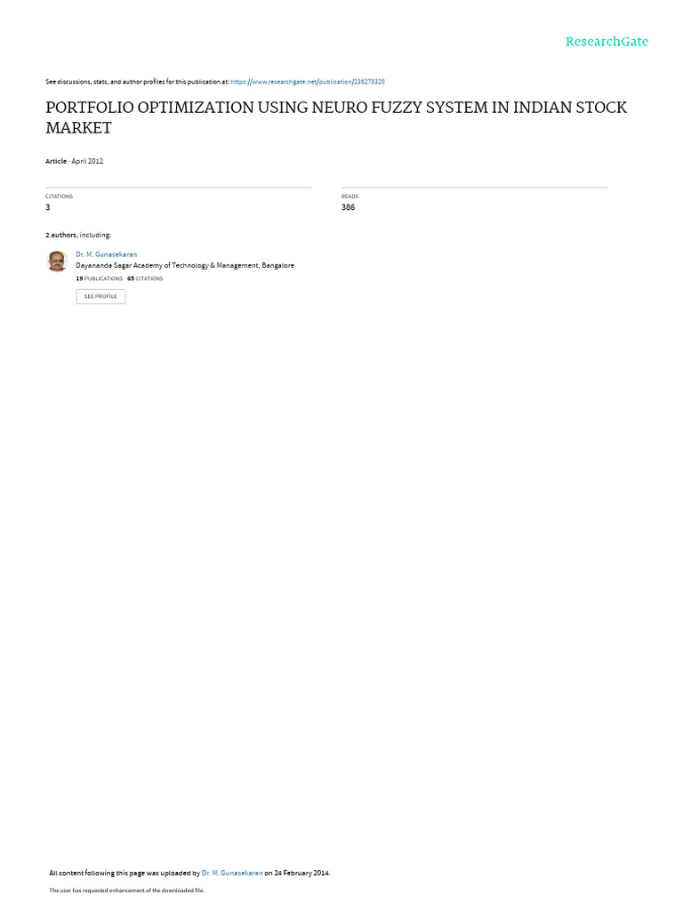 Neuro-Fuzzy Portfolio Optimization India | PDF | Fuzzy Logic | Mathematical Optimization