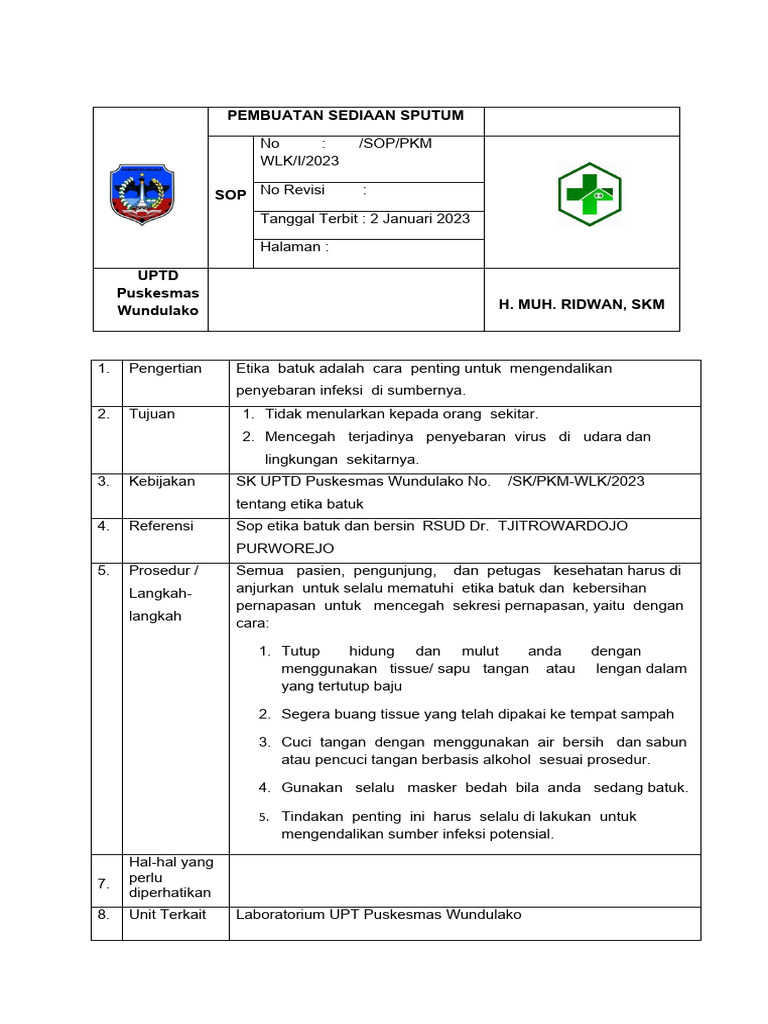 Sop Etika Batuk | PDF | Sains & Matematika