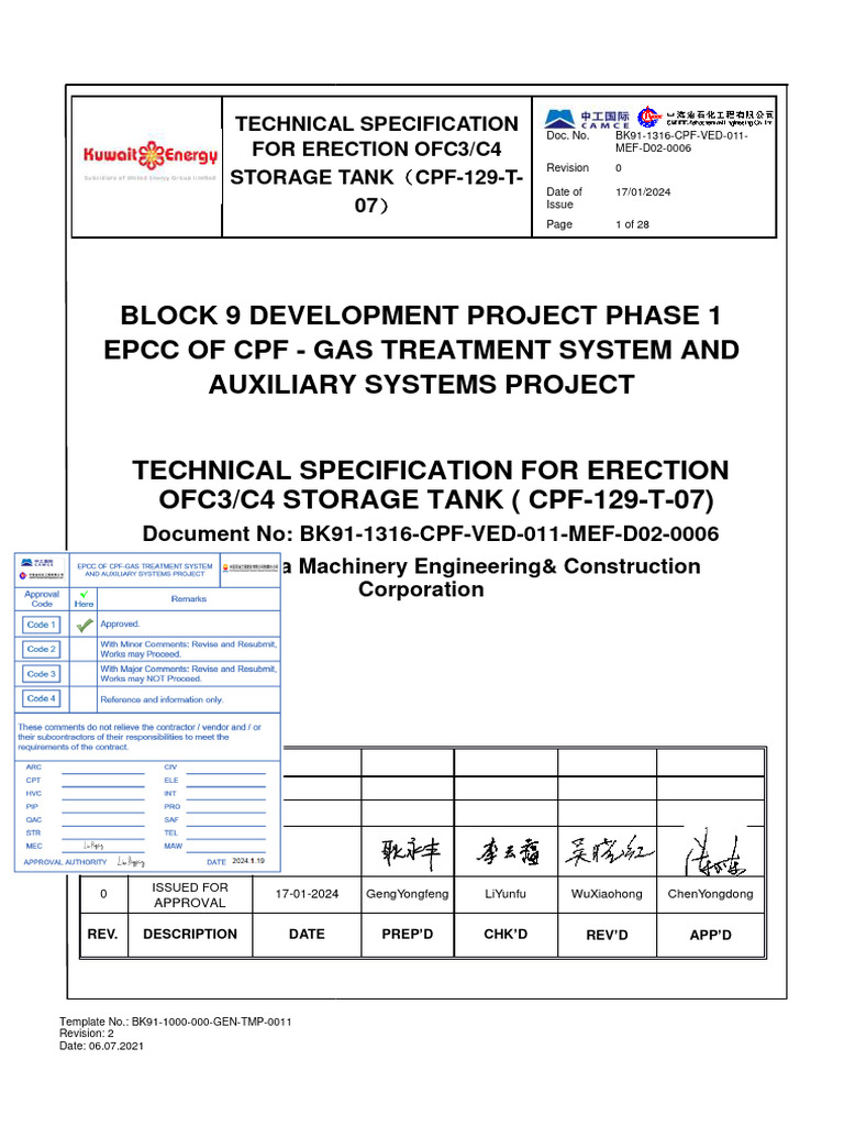 BK91-1316-CPF-VED-011-MEF-D02-0006 - 0 - Technical Specification For Erection of C3C4 Storage ...