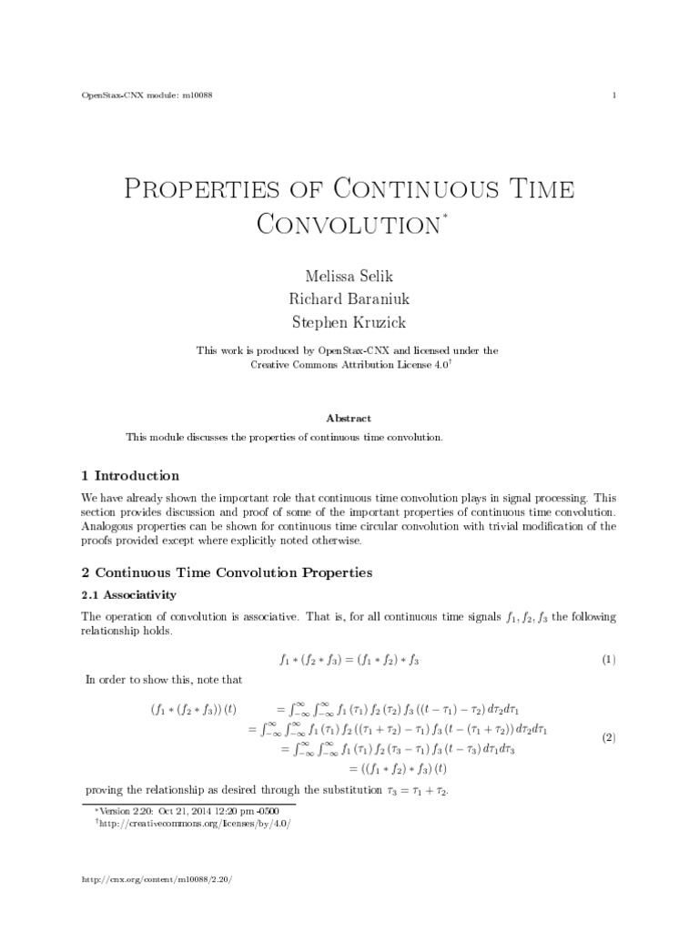 Properties of Continuous Time Convolution 20 | PDF | Convolution | Linear Algebra
