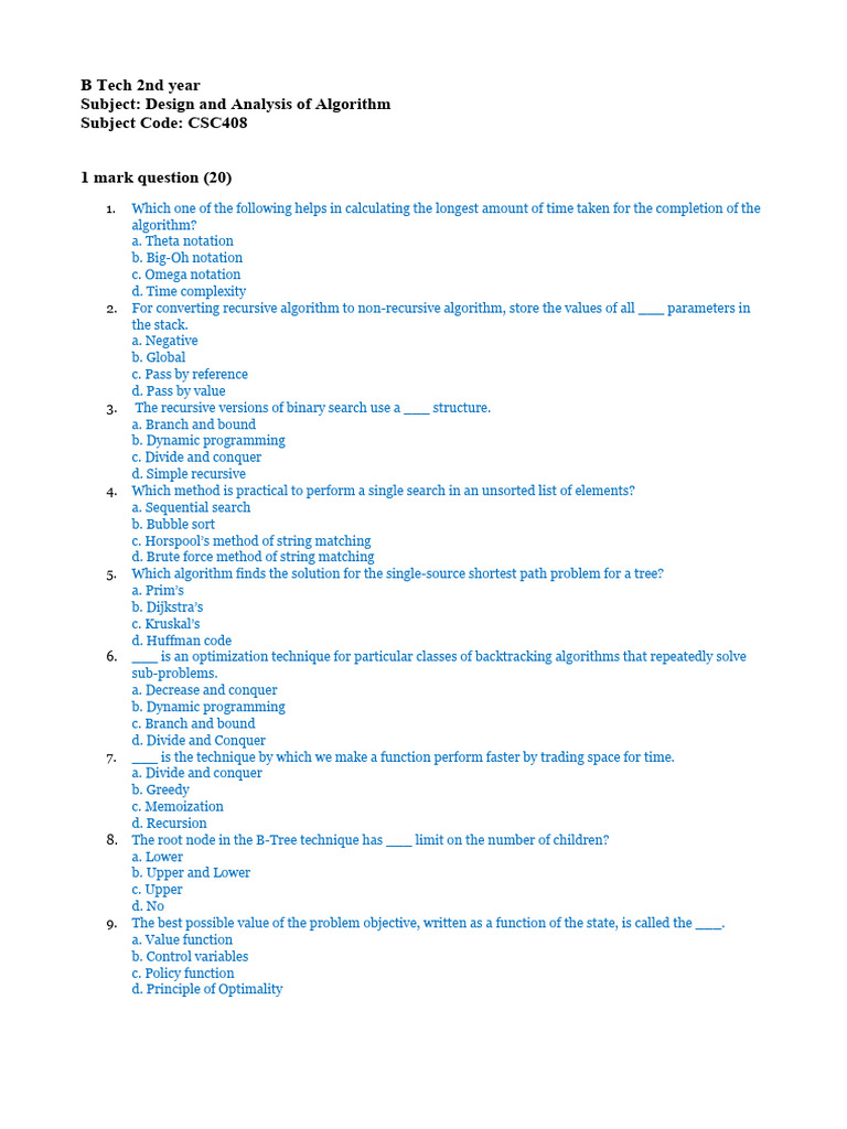 DAA - Questions BANK | PDF | Computational Complexity Theory | Time ... DAA - Questions BANK | PDF | Computational Complexity Theory | Time ...