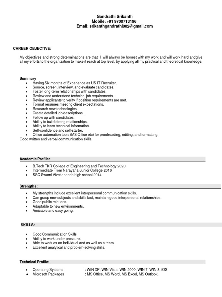 Gandrathi Srikanth - Updated Resume Word | PDF | Computing