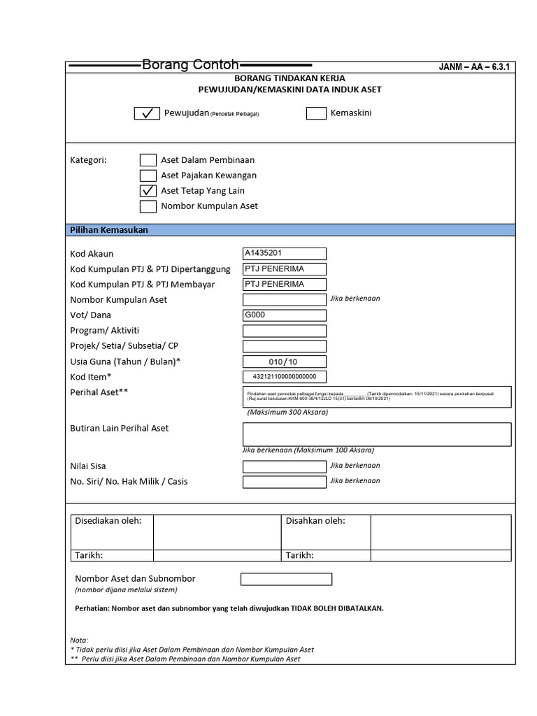 JANM-AA-6.3.1 Borang Tindakan Kerja (Pencetak) | PDF