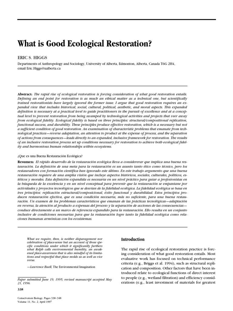Defining Good Ecological Restoration | PDF | Restoration Ecology | Ecology
