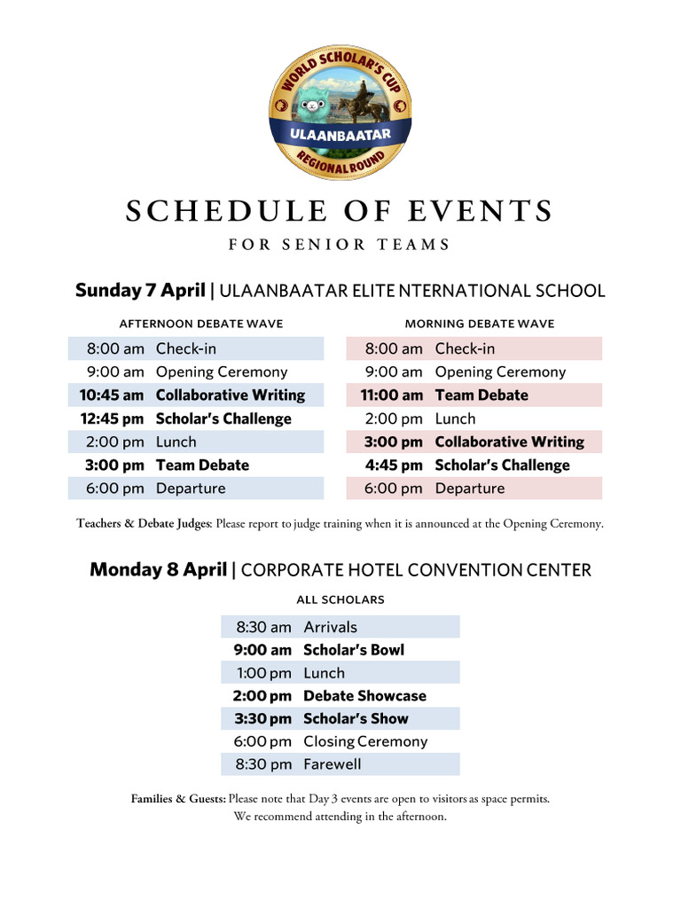 WSC Ulaanbaatar Senior Schedule | PDF