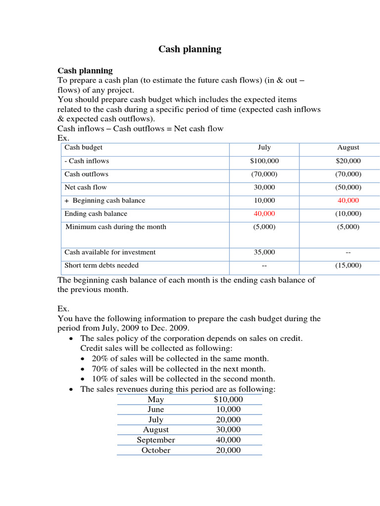 Cash planning | PDF | Expense | Budget