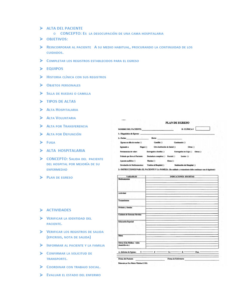 Proceso de Alta del Paciente en Hospital | PDF | Enfermería | Historial ...
