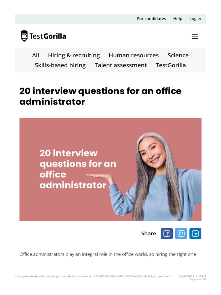 20 Interview Questions For An Office Administrator TestGorilla | PDF ...
