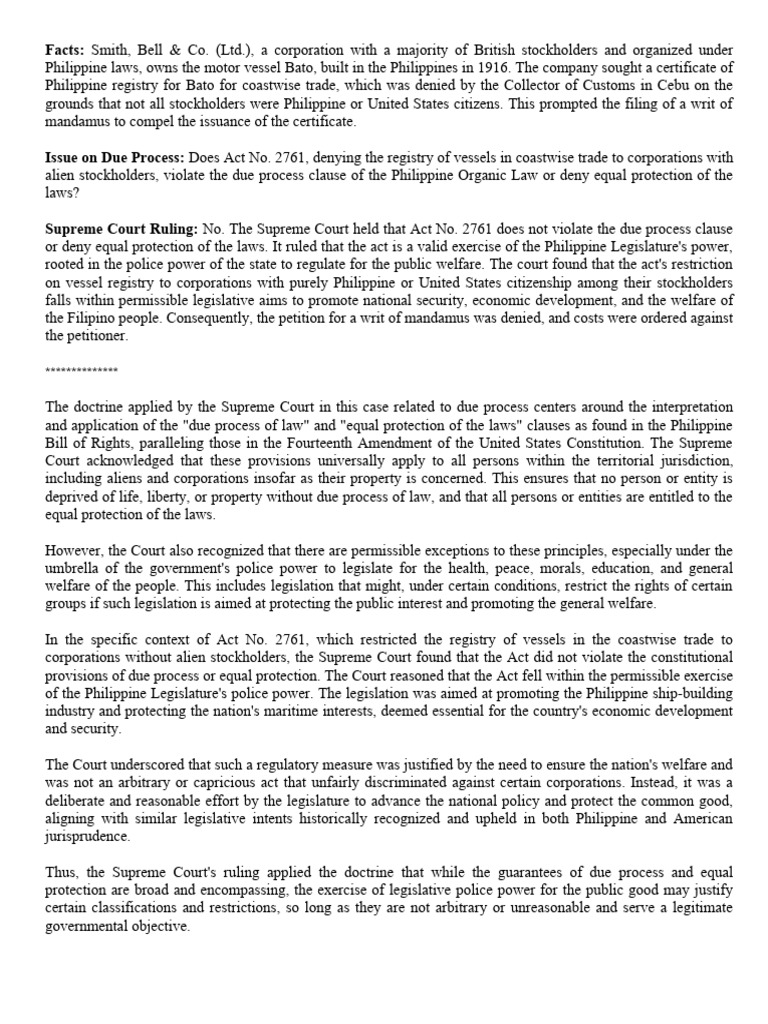 Supreme Court Ruling on Vessel Registry Act | PDF | Fourteenth ...