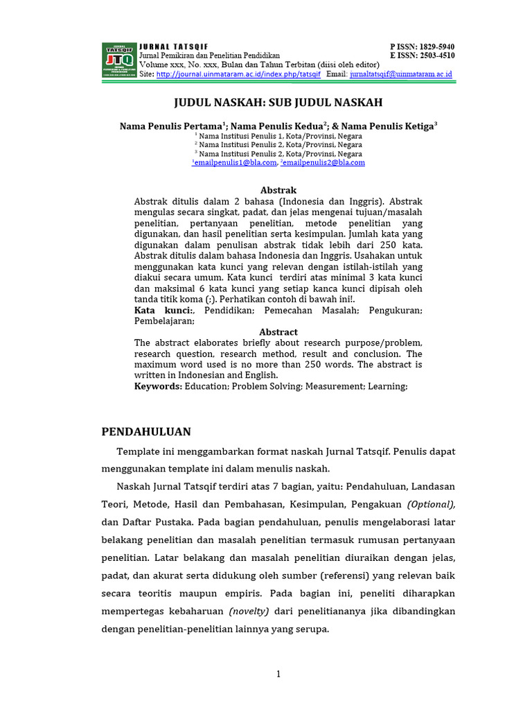 Tamplate Dan Format ARTIKEL Jurnal Tatsqif | PDF