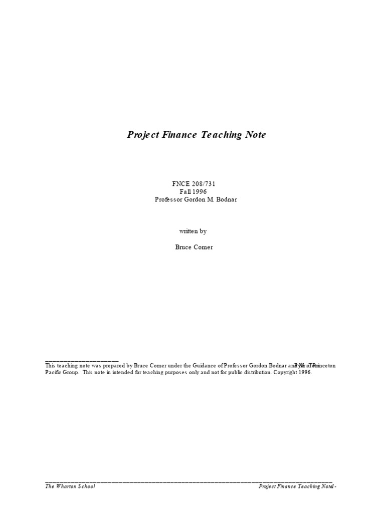 Project Finance Teaching Note | Download Free PDF | Project Finance | Capital Market