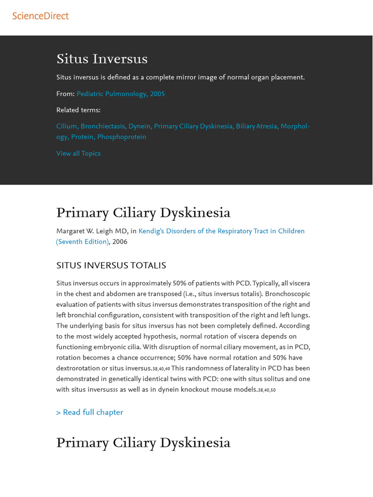 Situs Inversus: Primary Ciliary Dyskinesia | PDF | Liver | Medical ...