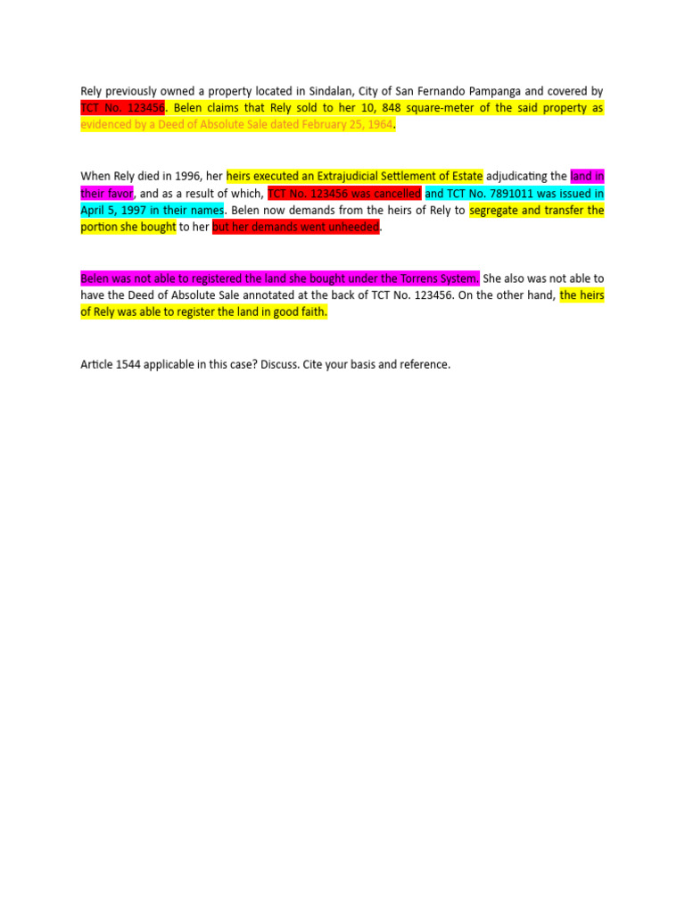 Land Sale Dispute: Article 1544 Analysis | PDF