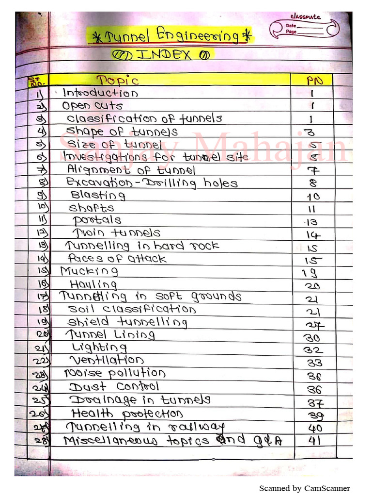 Tunnel Engineering Handwritten note | PDF