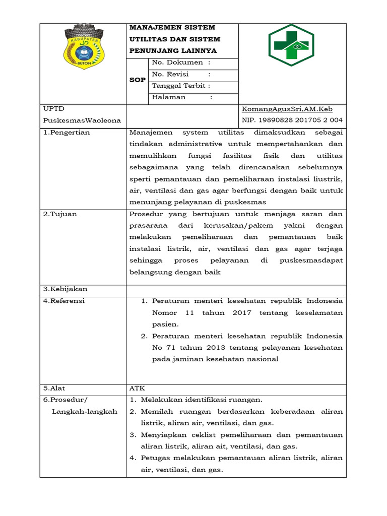 1.4.7.ep.b. SOP MANAJEMEN SISTEM UTILITAS DAN SISTEM PENUNJANG LAINNYA | PDF