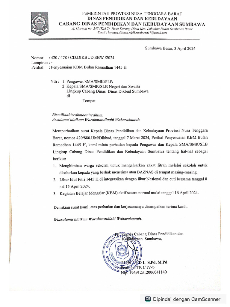 Surat Libur Sekolah | PDF