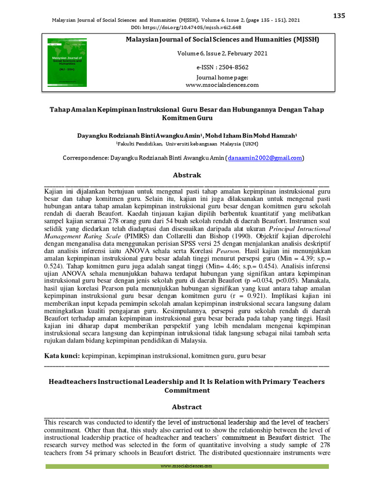Tahap Amalan Kepimpinan Instruksional Guru Besar Dan Hubungannya Dengan ...