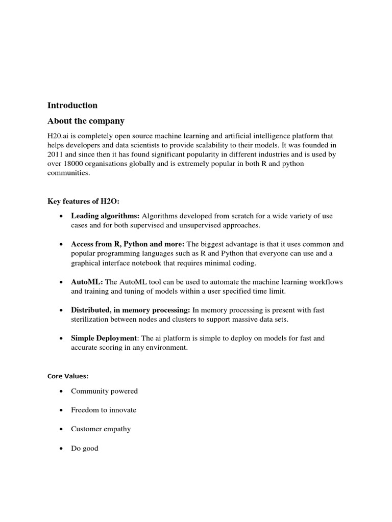About The Company: Key Features of H2O | PDF | Artificial Intelligence ...
