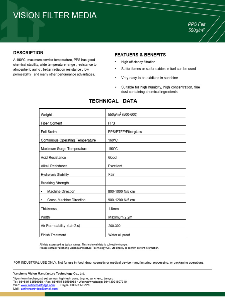 Pps Felt Specifications | Download Free PDF | Fiberglass | Materials