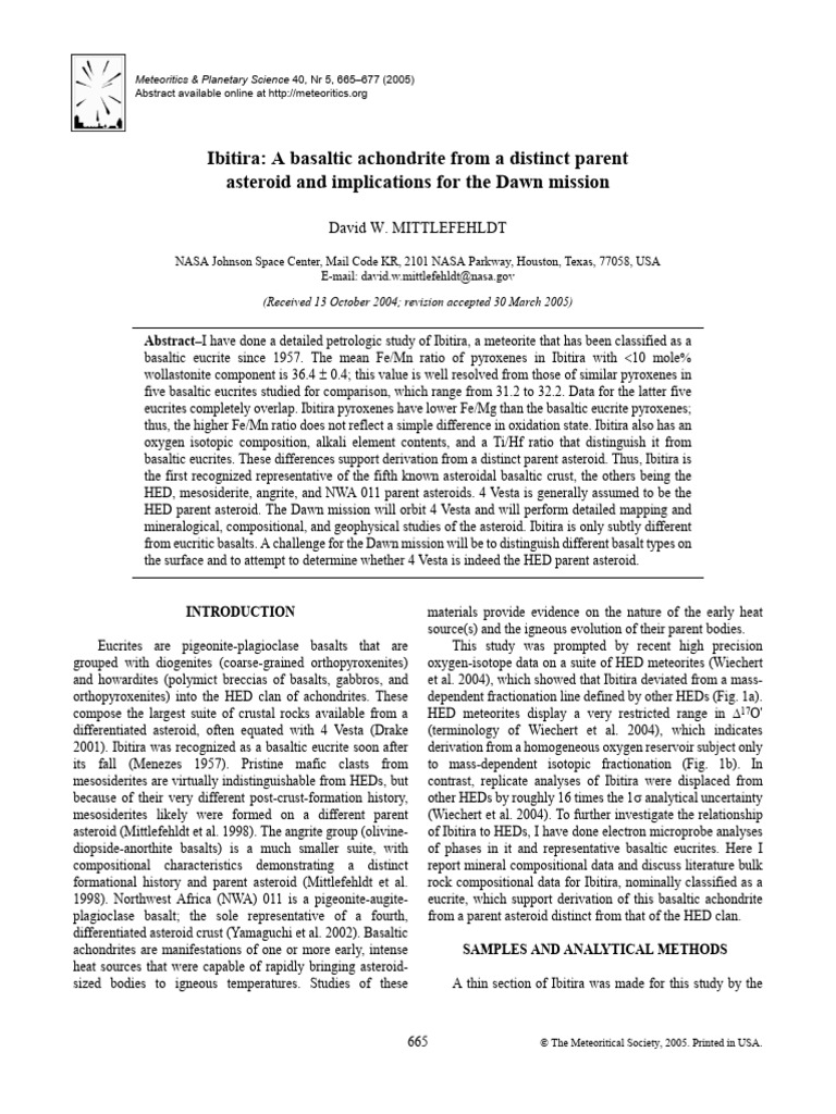 Ibitira: Unique Basaltic Achondrite Study | PDF | Solar System | Astronomy
