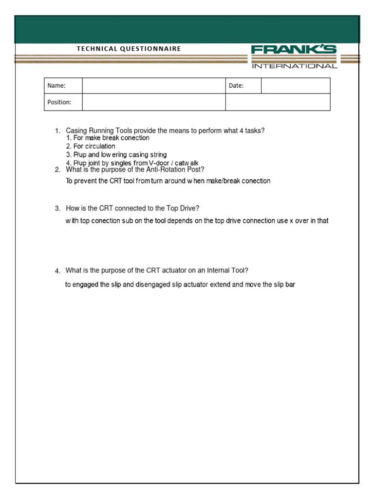 CRT Technical Questionnaire | PDF | Career & Growth