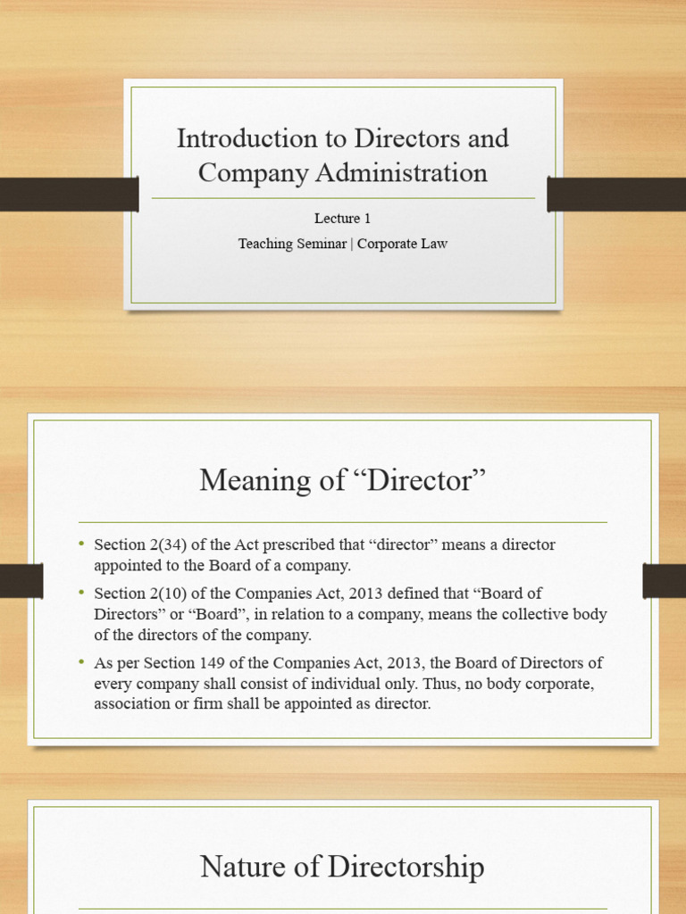 Lecture 1 - Introduction To Directors and Company Administration | PDF ...