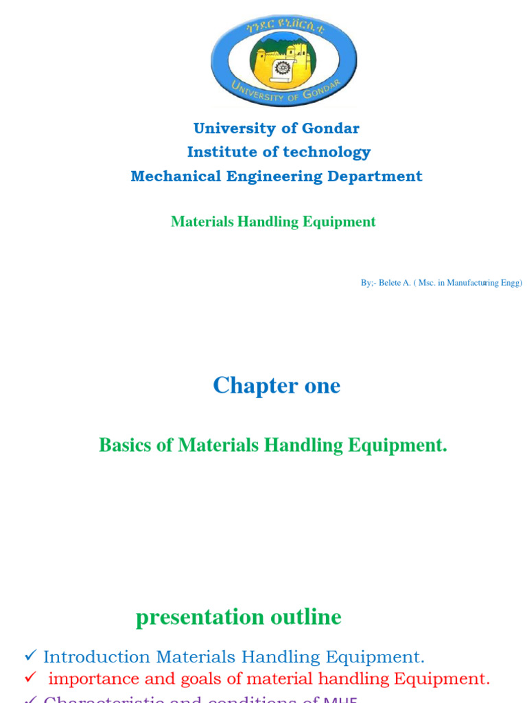 Material Handling Equipment PPT Chap 1.0 | PDF | Warehouse | Secondary ...
