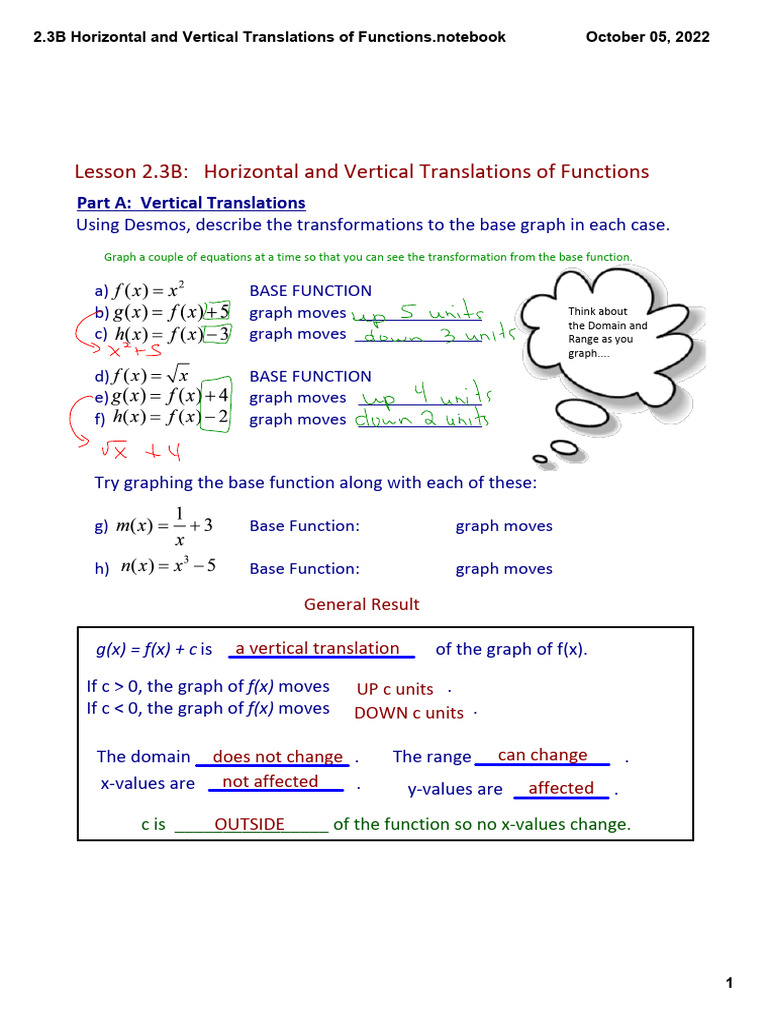 2.3B Horizontal and Vertical Translations | Download Free PDF | Mathematical Relations ...