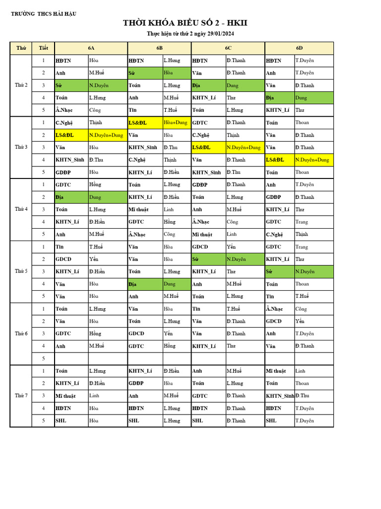 TKB - HKII - 2023 2024 - SỐ 2 HKII OFFICIAL 2222 | PDF