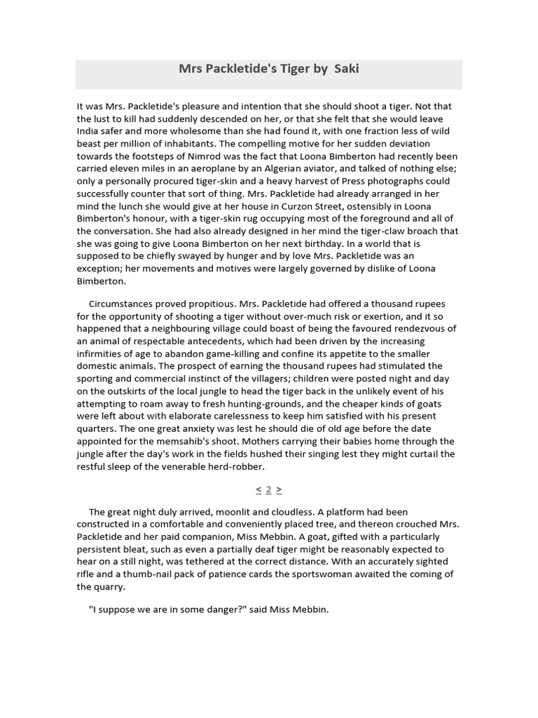 Mrs Packletides Tiger | PDF