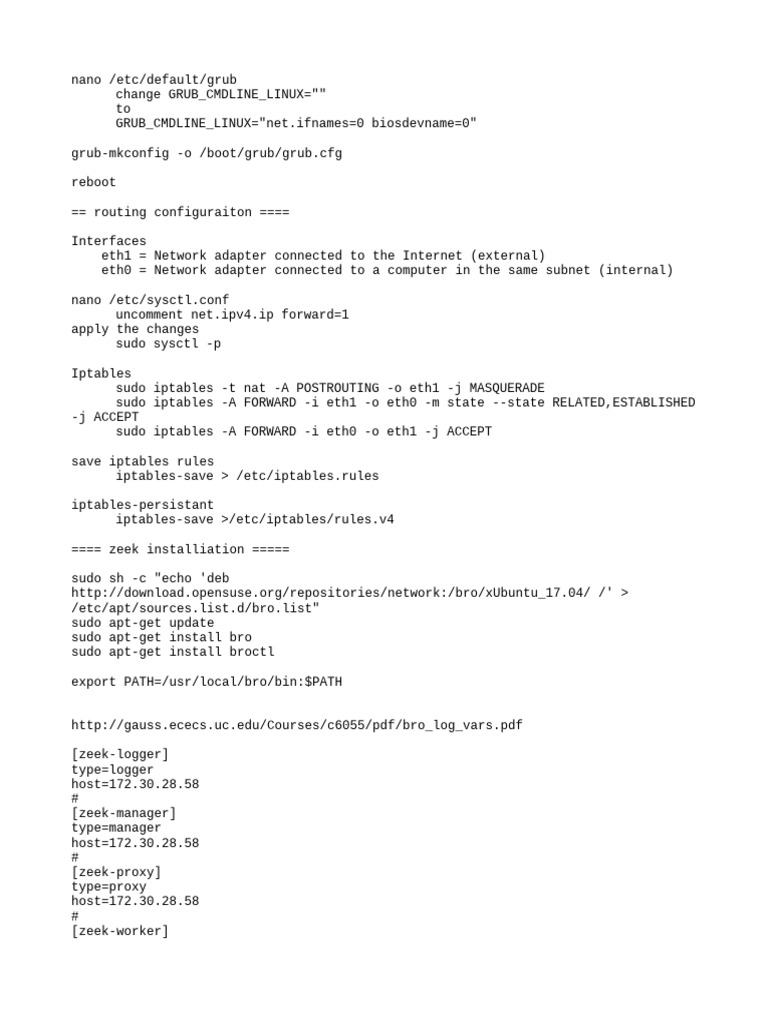 Zeek IDS Setup Commands | PDF