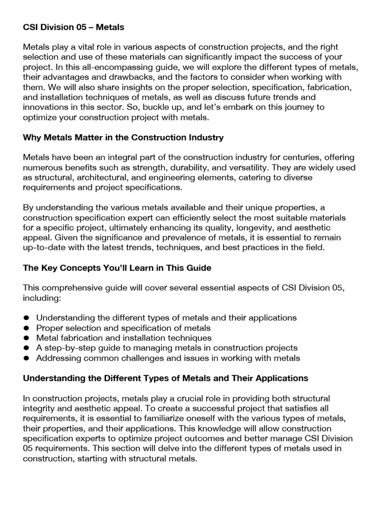 CSI Division 05 - Metals | Download Free PDF | Corrosion | Metals