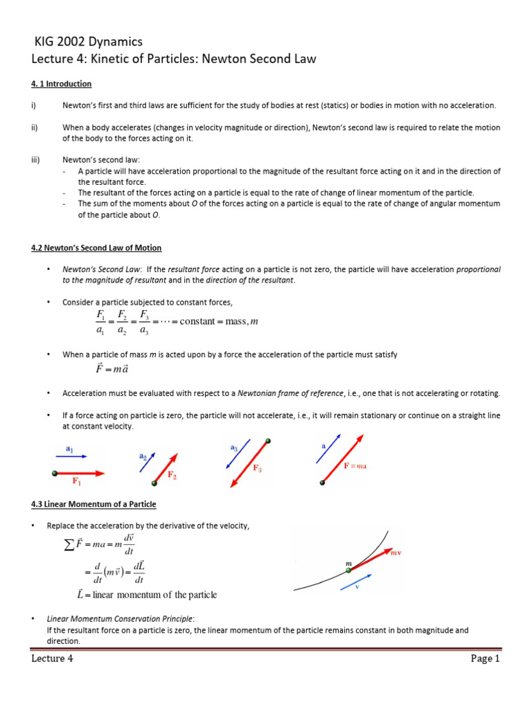Lecture 4 Particles Newton 2nd Law | PDF | Force | Momentum