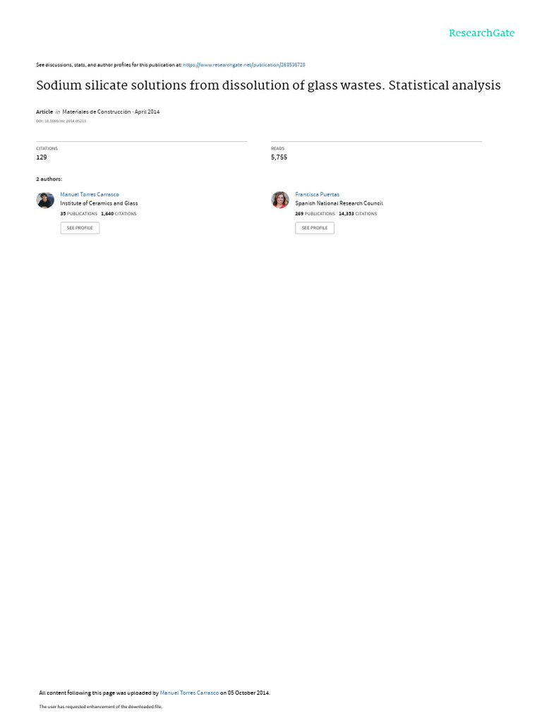 Sodium Silicate Solutions From Dissolution of Glass Wastes. Statistical ...