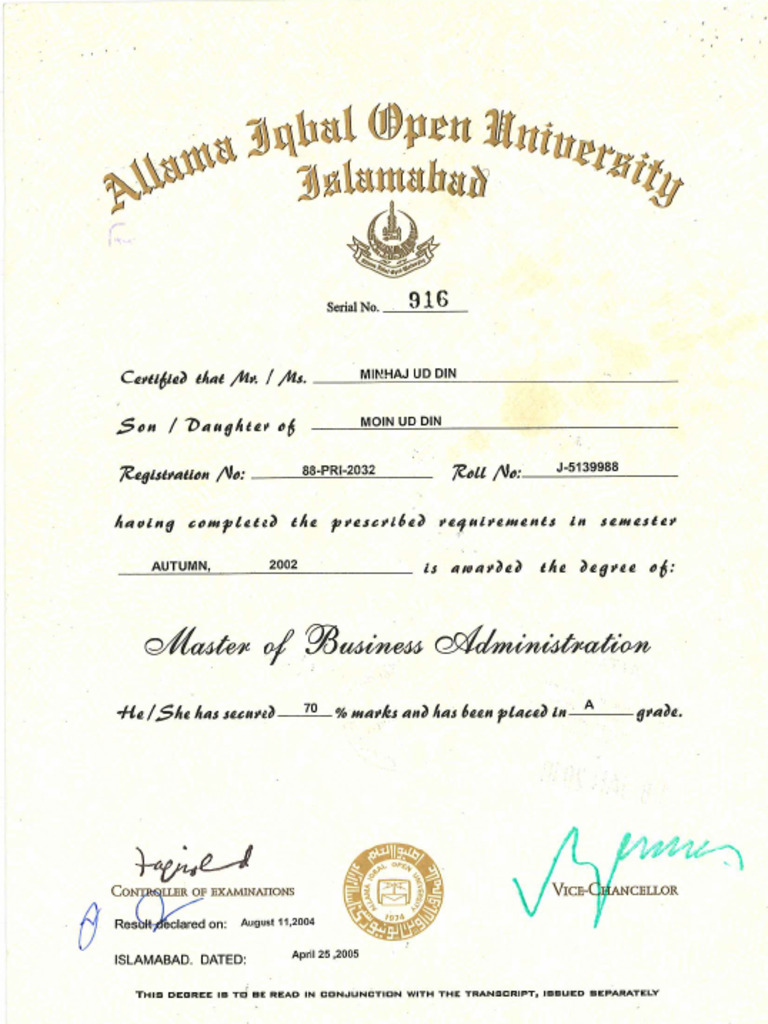 MBa Degree AIOU | PDF