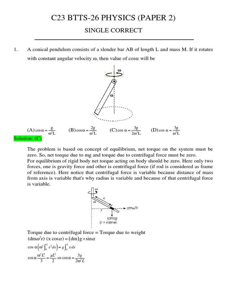 C23 BTTS-26 Physics (Paper 2) | Download Free PDF | Force | Angular Momentum