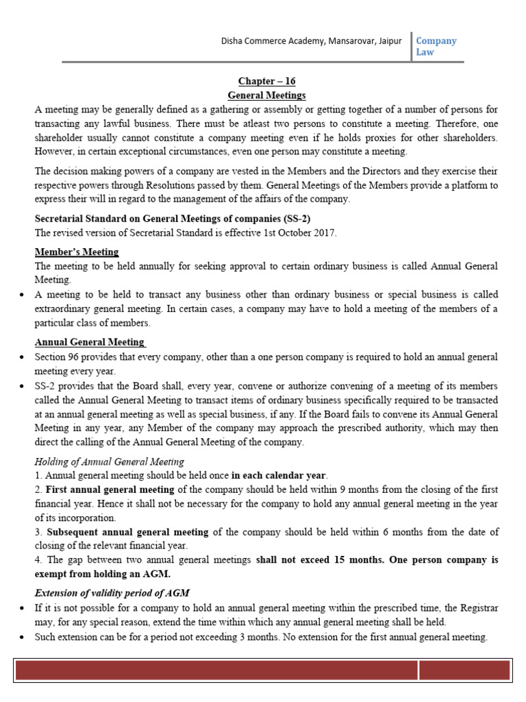 Chapter 16 General Meeting | PDF | Proxy Voting | Quorum