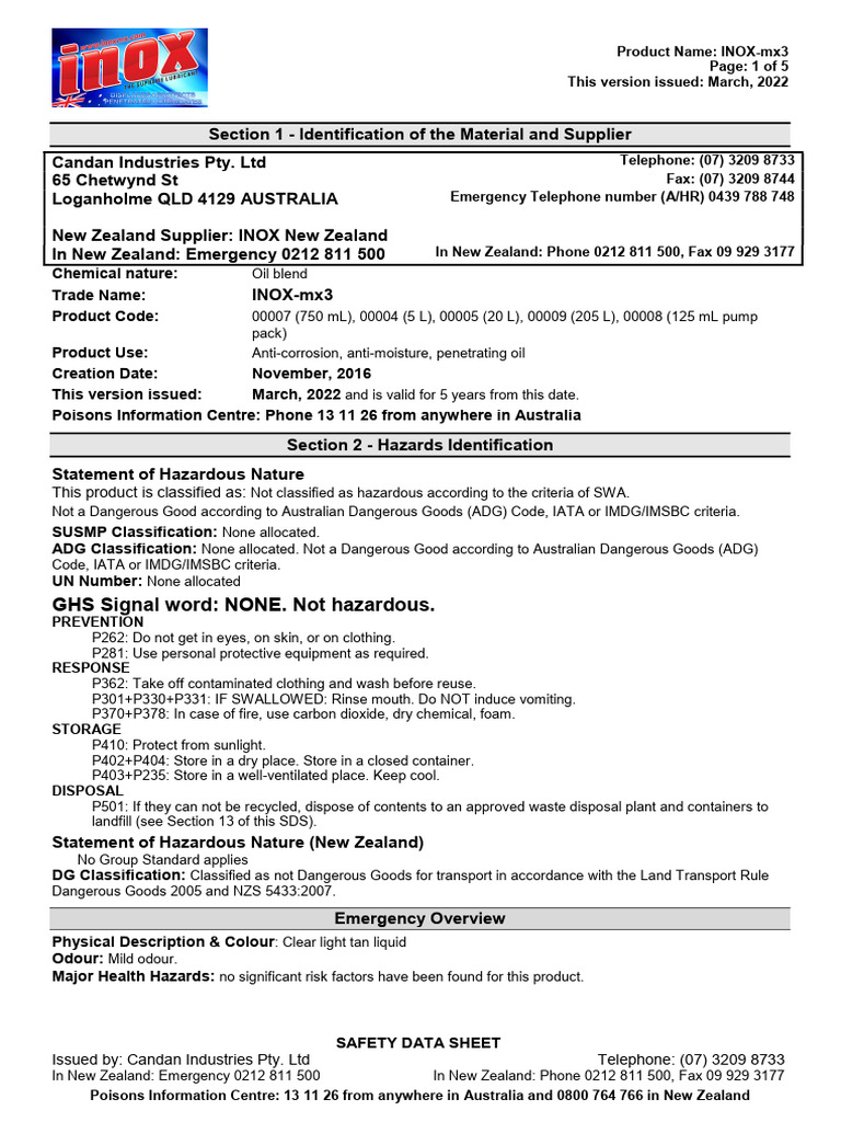 INOX-MX3-Bulk-Feb-2022 | PDF | Dangerous Goods | Occupational Safety ...