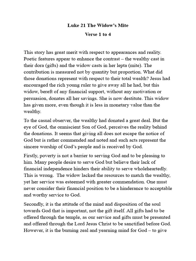 Luke 21 The Widow's Mite - Short Explicaiton | PDF | Jesus | God