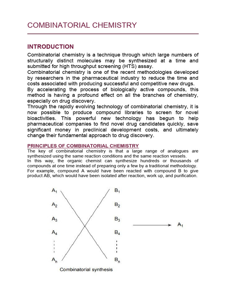 COMBINATORIAL CHEMISTRY | PDF | Organic Synthesis | Drug Discovery
