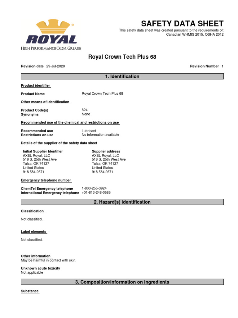 Royal Crown Tech Plus 68 English | PDF | Solubility | Water