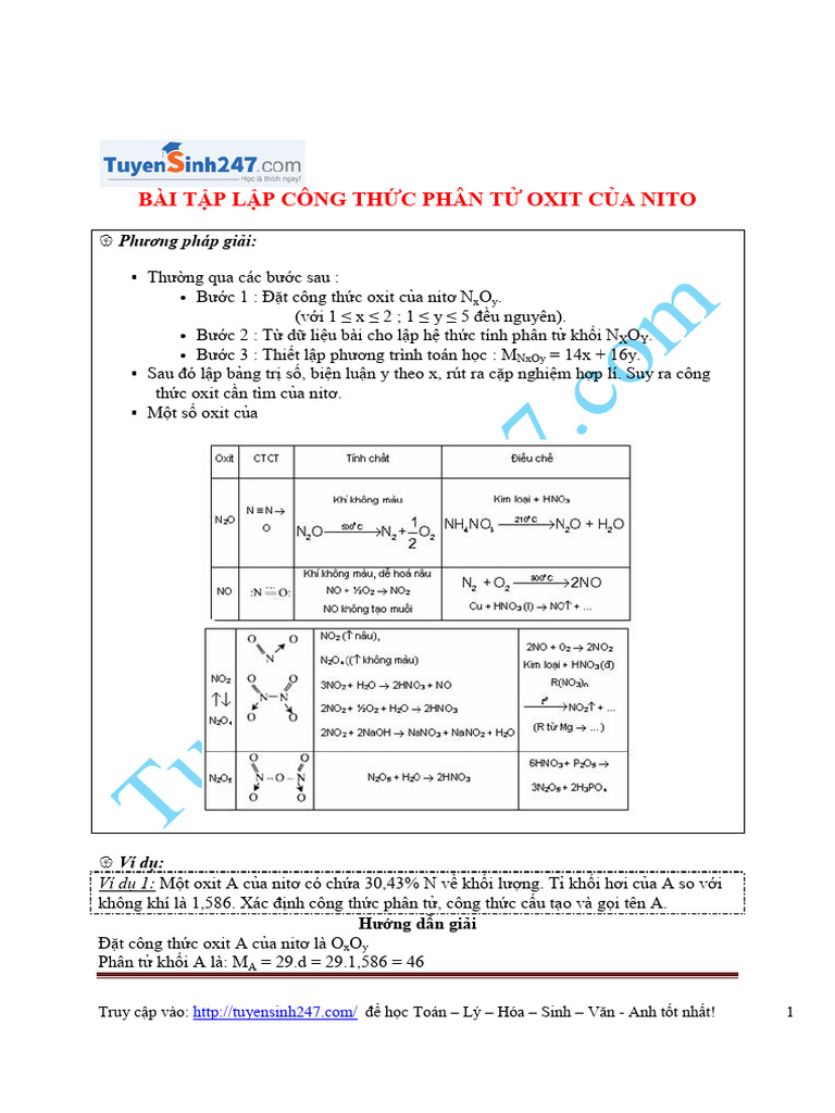 Bai Tap Tim Cong Thuc Oxit Cua Nito | PDF